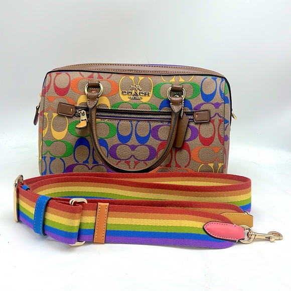 Coach | Bags | Coach Rowan Satchel In Rainbow Signature Canvas Bag ...